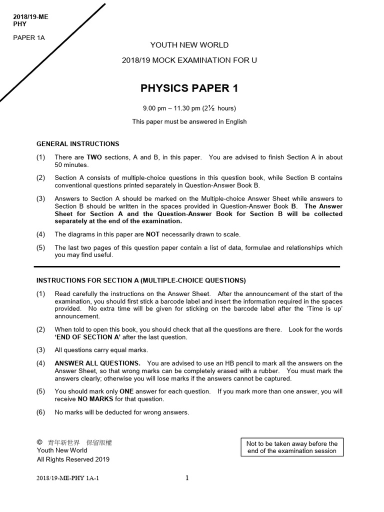 Phy Eng Paper 1A v4 Final PDF | PDF | Inductor | Gases