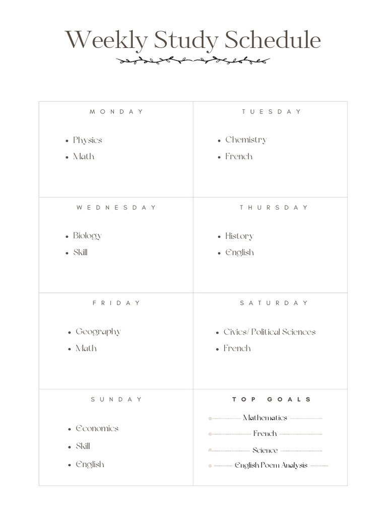 My Weekly Study Schedule | PDF