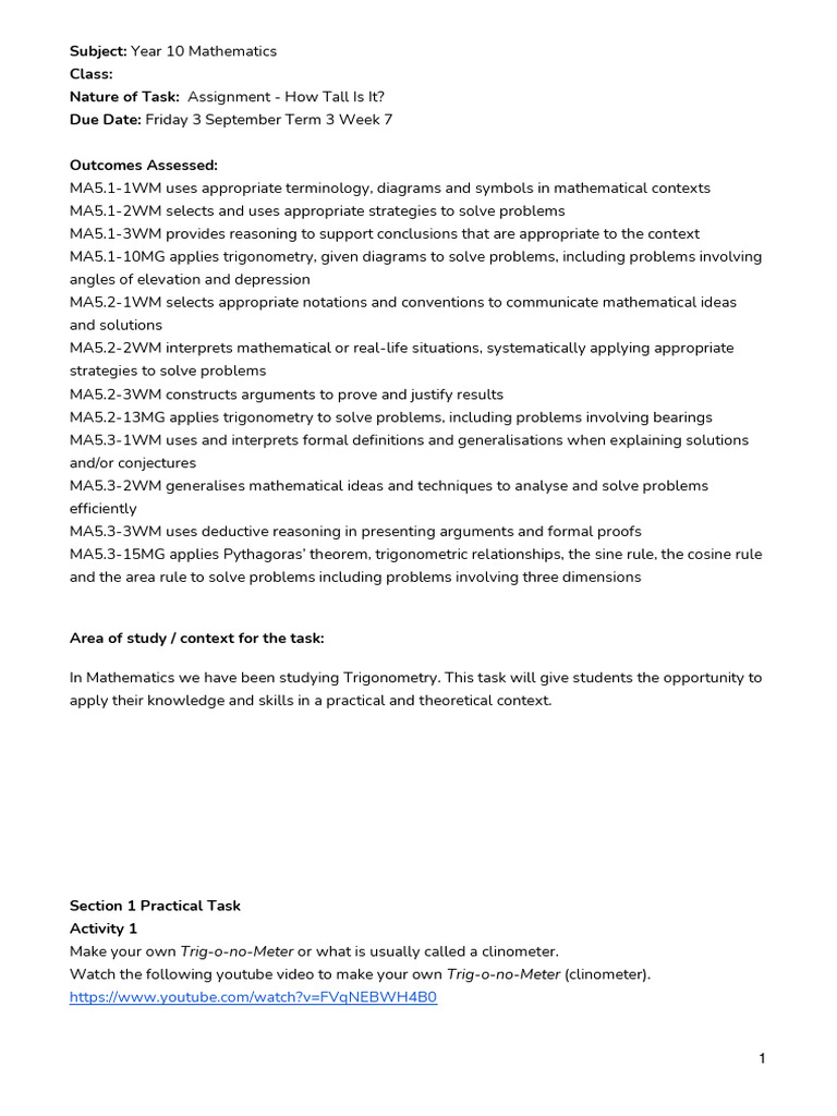 Task 2 - Trigonometry Year 10 | PDF | Trigonometric Functions | Trigonometry