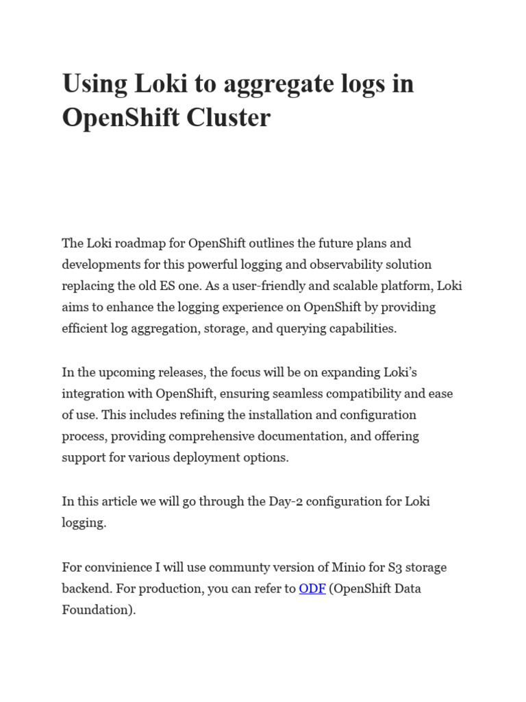 Using Loki To Aggregate Logs In Openshift Cluster Pdf Computer Architecture Information