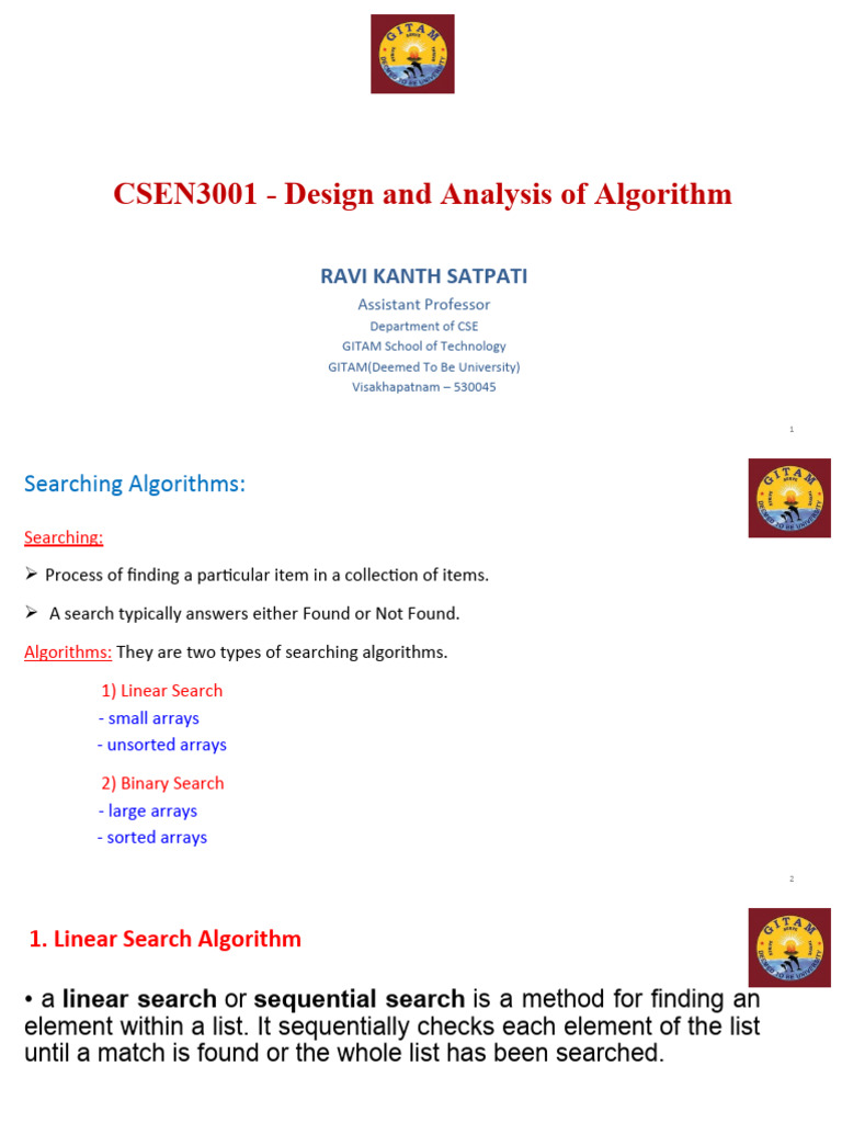 DAA-Unit1-05 BinarySearch | PDF | Information Retrieval | Mathematical Logic