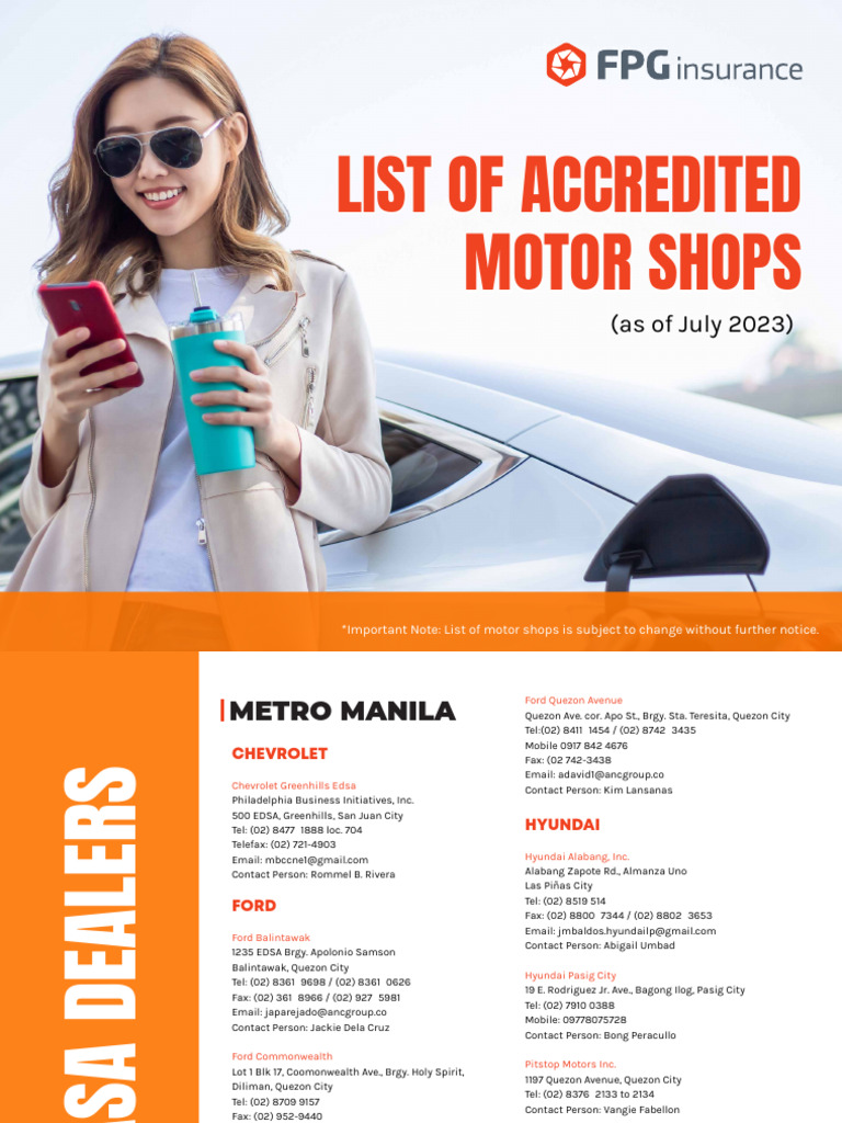FPG List of Accredited Motor Shops (July 2023) - Version1 | PDF | Metro ...