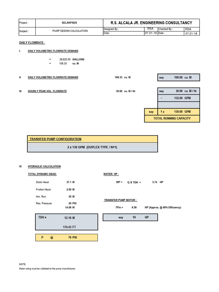 Pump Design Flowrate Calculations | PDF