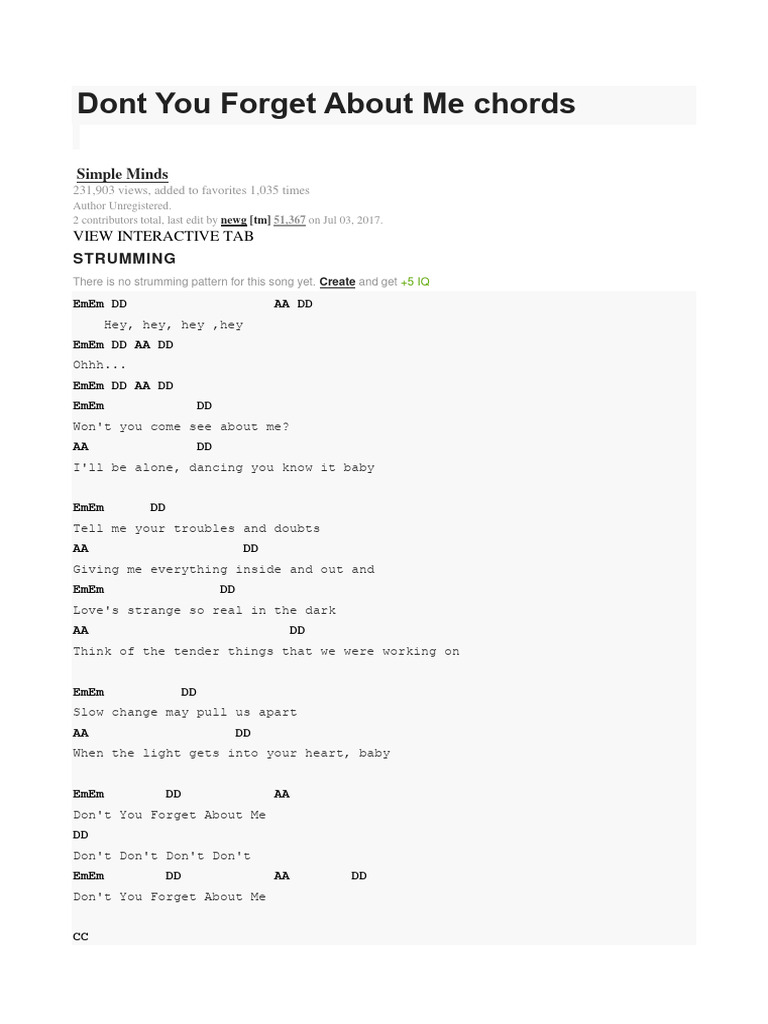 Dont You Forget About Me Chords | PDF Dont You Forget About Me Chords | PDF