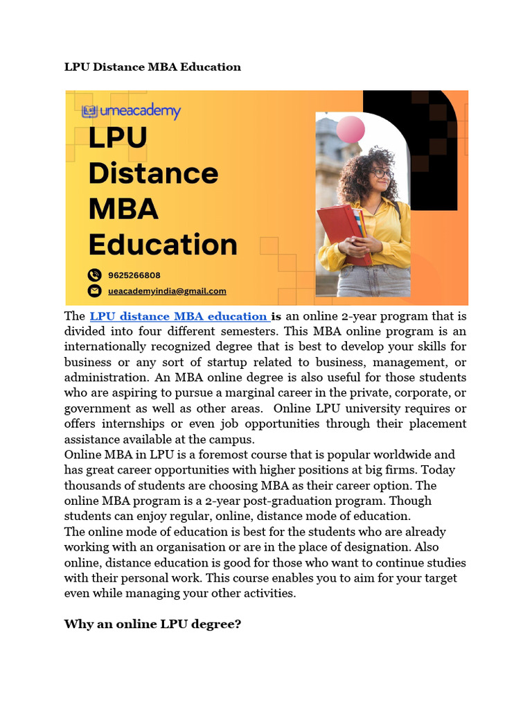 Lpu Distance Mba Education | PDF
