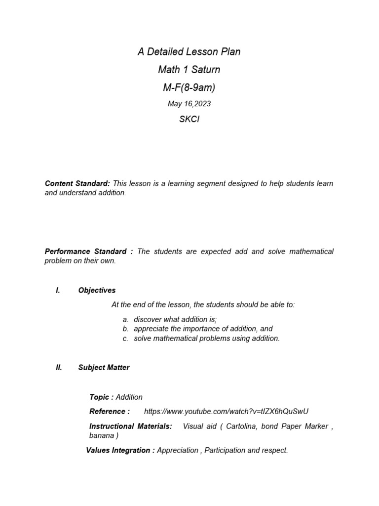 A Detailed Lesson Plan - Baroy | PDF | Lesson Plan | Cognition