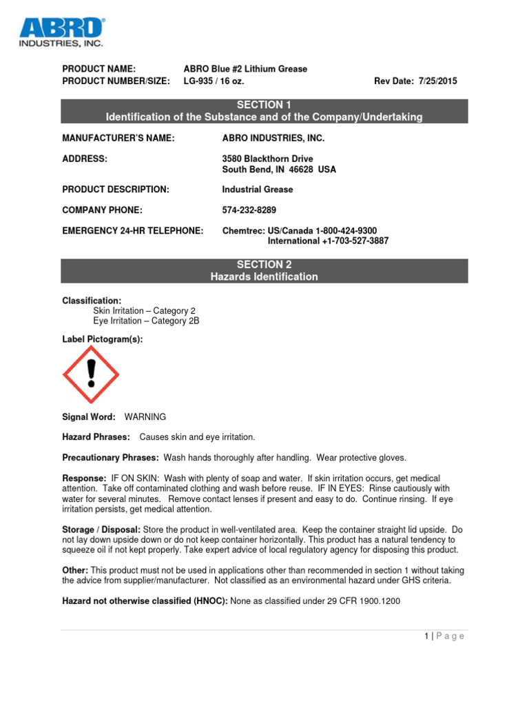 ABRO Grease | PDF | Toxicity | Occupational Safety And Health