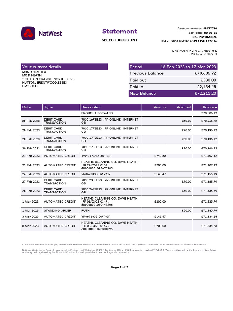 Statement: Your Current Details Period 18 Feb 2023 To 17 Mar 2023 | PDF ...