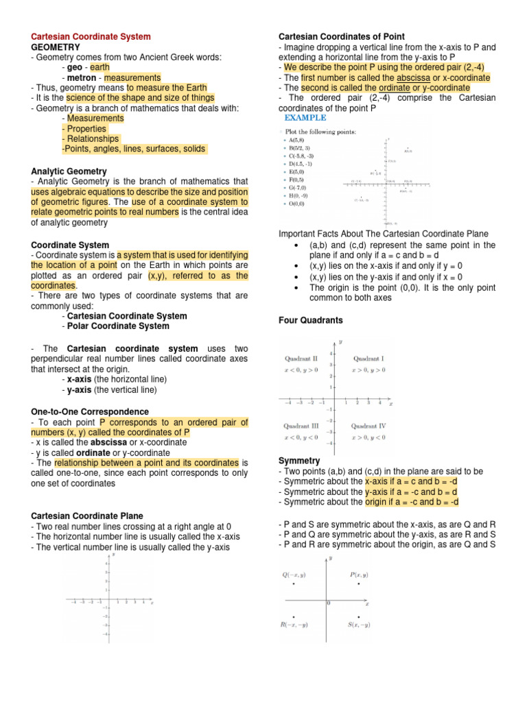 Understanding the Cartesian Coordinate System | PDF