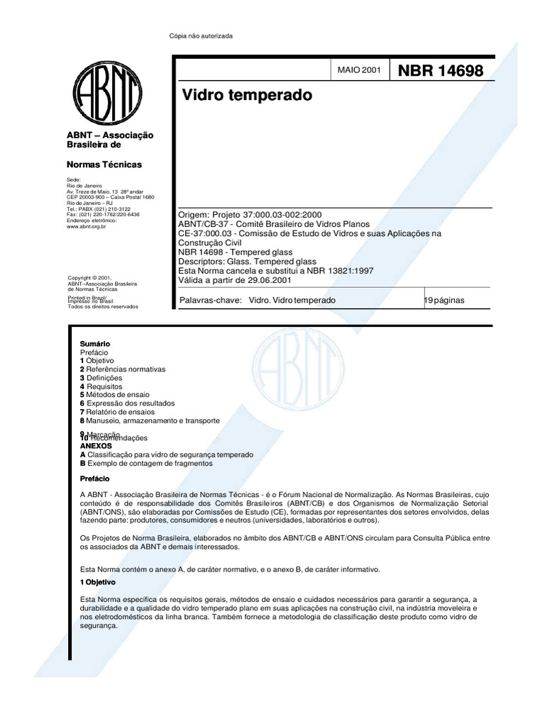 NBR-14698 - Vidro Temperado | PDF