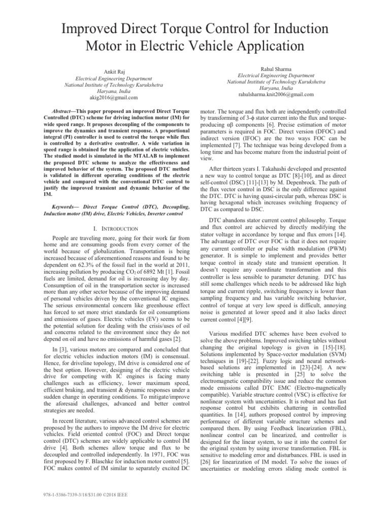 Improved DTC | PDF | Electric Motor | Electrical Engineering