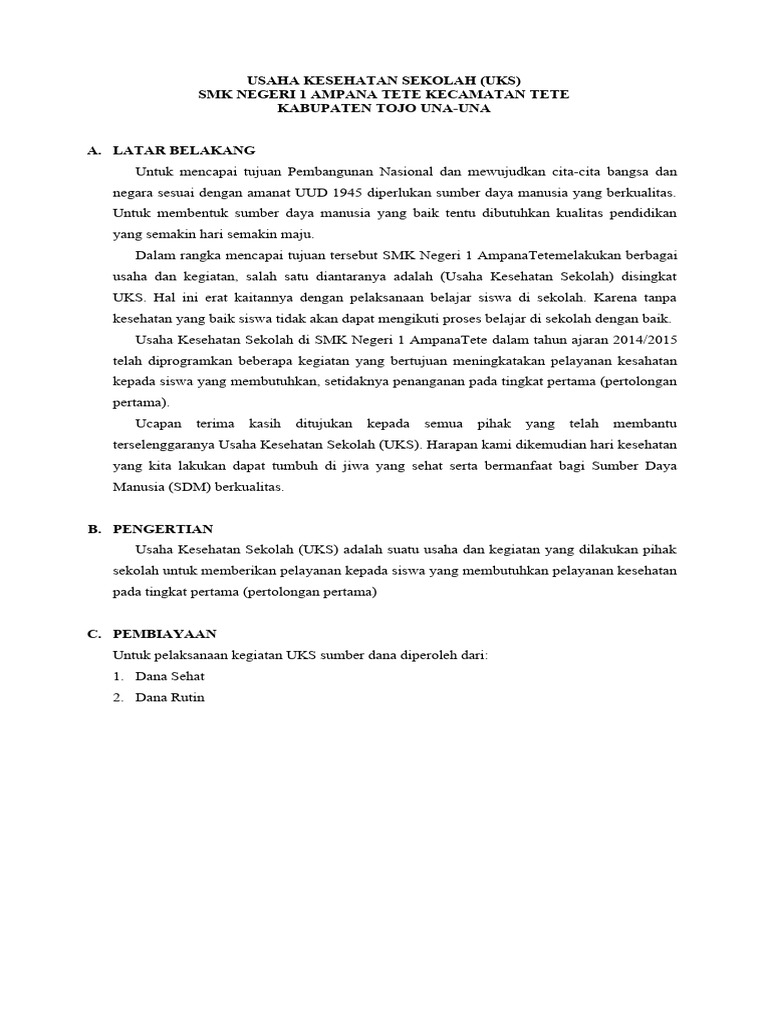 Proker Uks SMKN 1 at | PDF | Kesehatan Holistik | Gaya Hidup