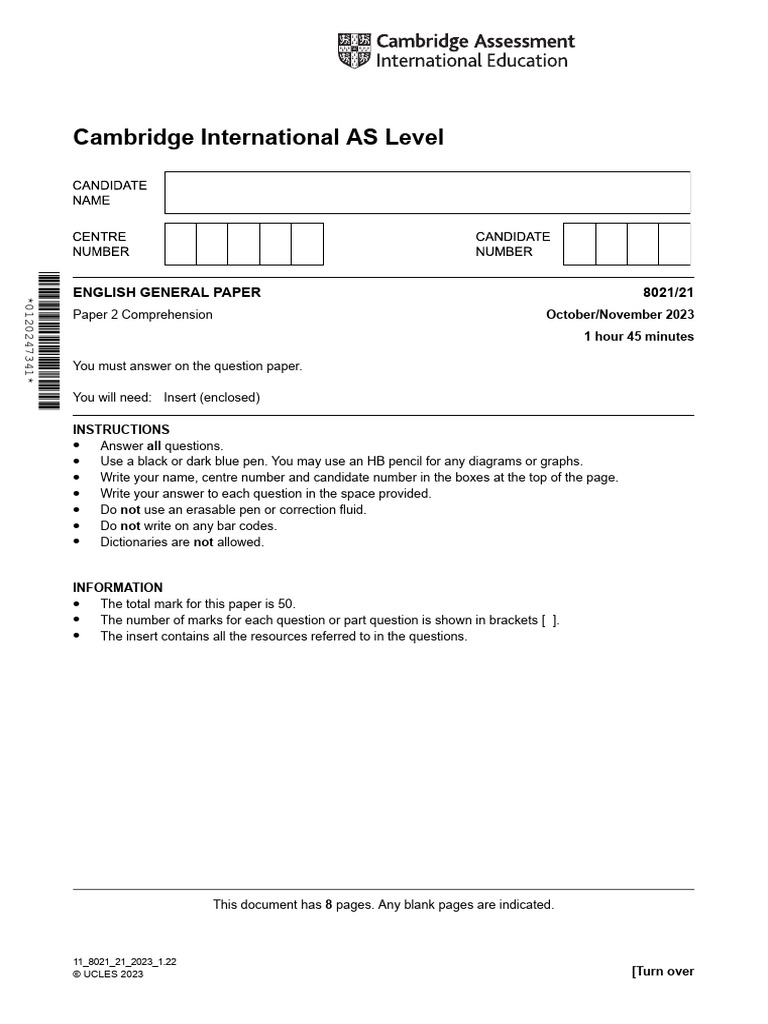 Cambridge International AS Level: 8021/21 English General Paper | PDF