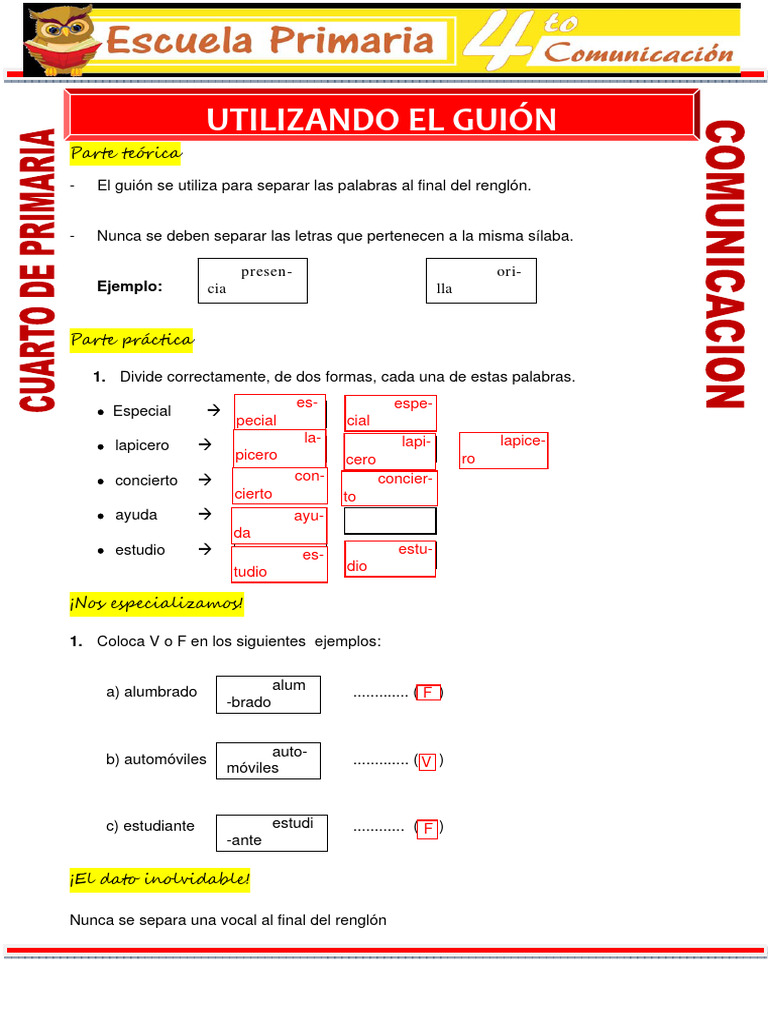 Solucionario Utilizando El Guion para Cuarto de Primaria - 0 | PDF