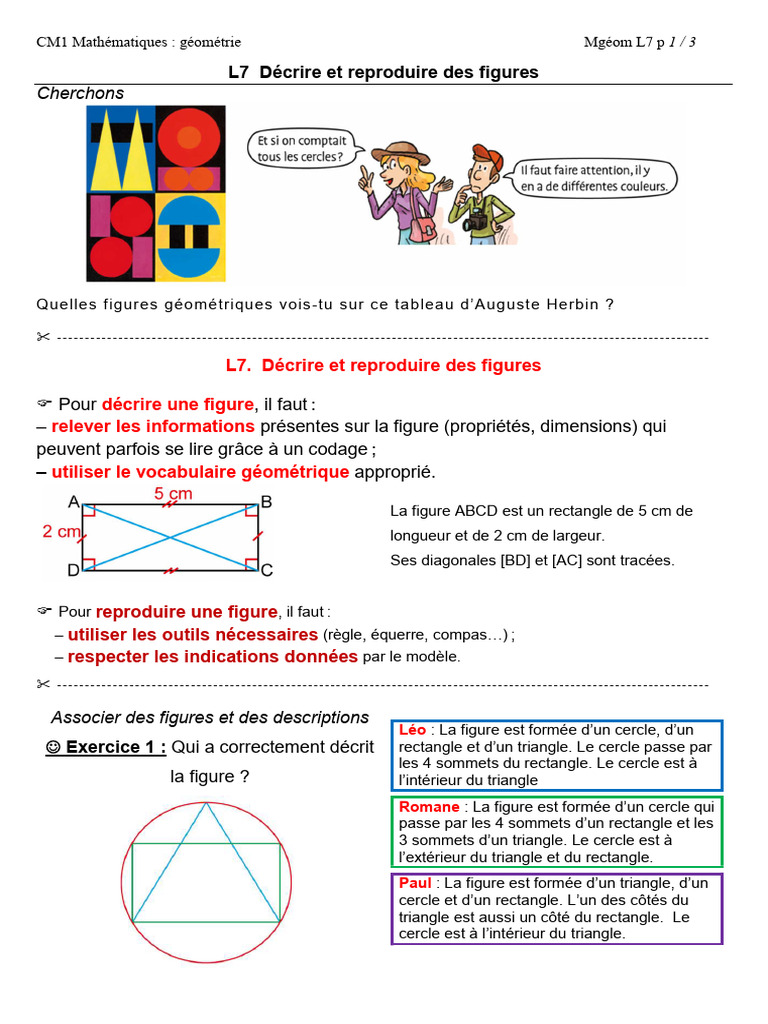 CM1 L7 Décrire Et Reproduire Des Figures | PDF