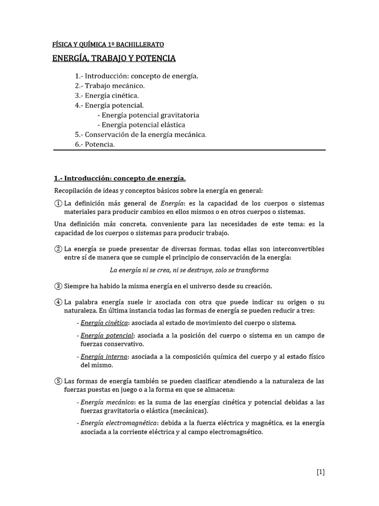 Energía, Trabajo y Potencia | PDF | Energía potencial | Fuerza