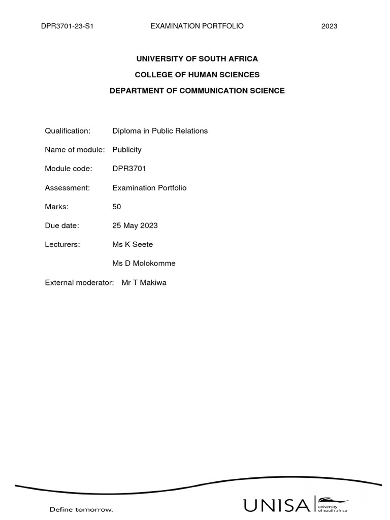 DPR3701-23-S1 Examination Portfolio | PDF