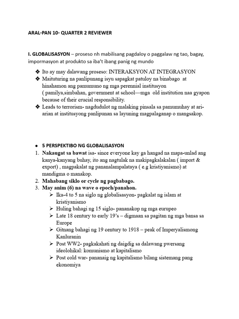 Aral-Pan 10-Quarter 2 Reviewer | PDF