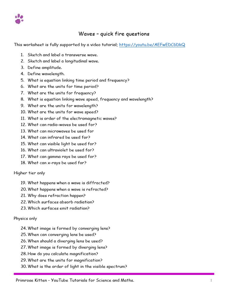 Waves - Quick Fire Questions | PDF | Travel | Science & Mathematics