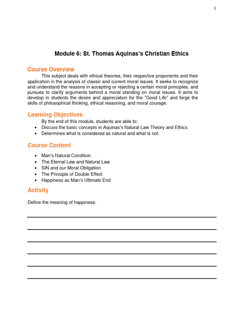 Lesson 6 (St. Thomas Aquinas and Christian Ethics) | PDF | Thomas ...