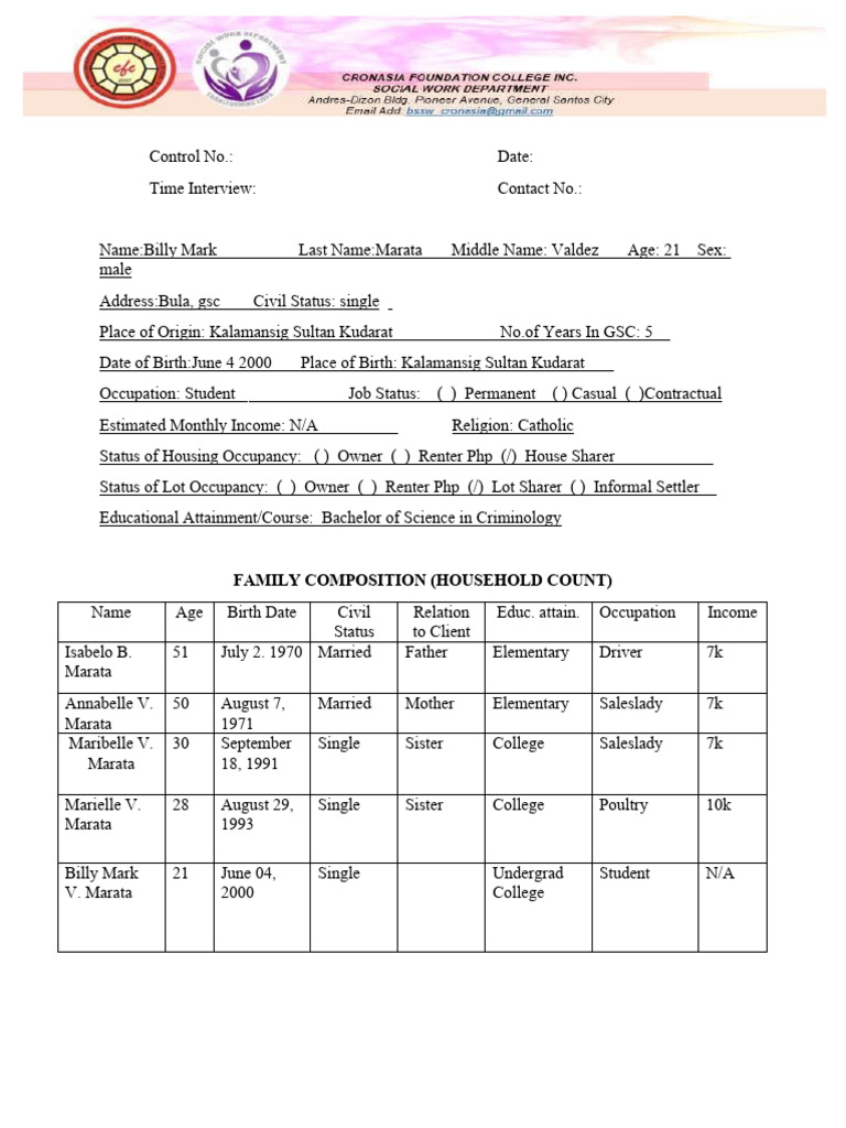 Individual Intake Sheet | PDF | Economies