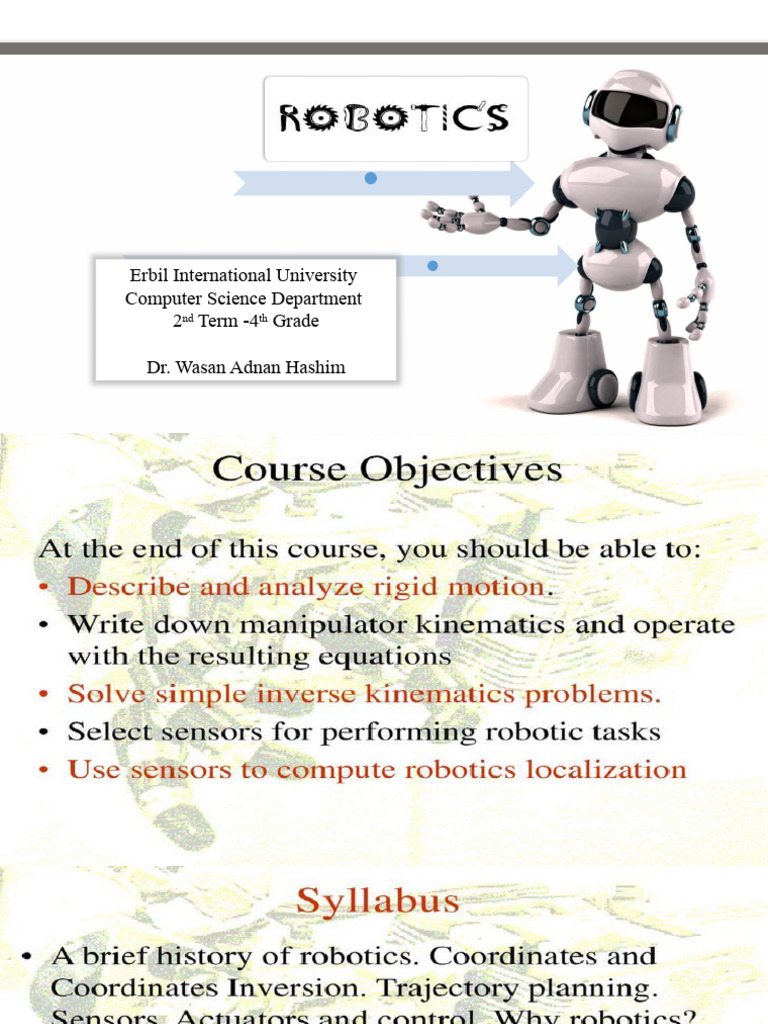 LectureOne Introduction to Robotics DrWasan | PDF | Robot | Robotics