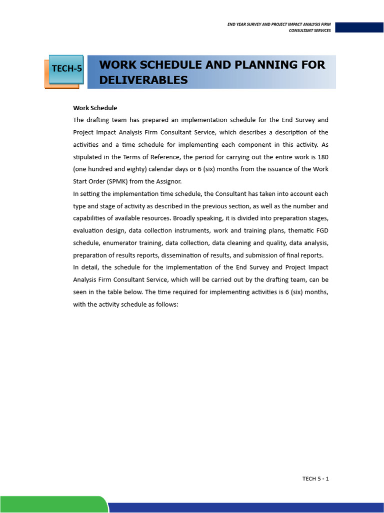 Tech-5 Work Schedule and Planning For Deliverables - English | PDF ...