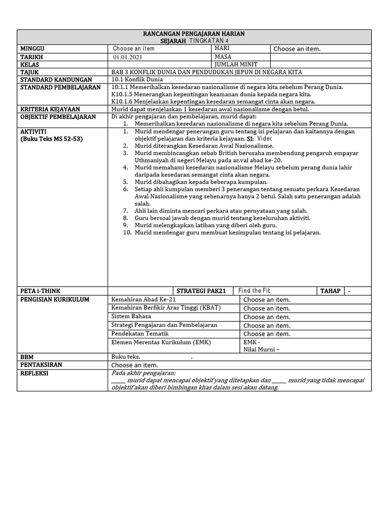 RPH Sej T4 18,19,20,21,22,24, 25 | PDF