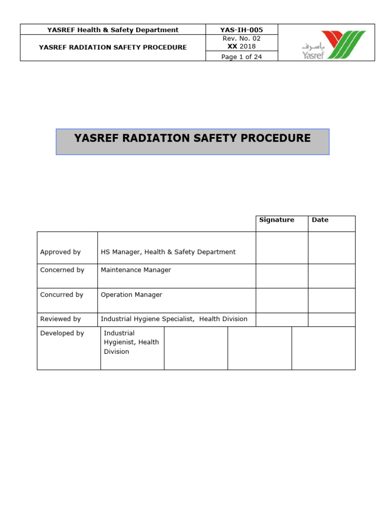 Radiation Safety Procedure (YAS-GI.015.1) 2018 | PDF | Radiation Protection | Ionizing Radiation