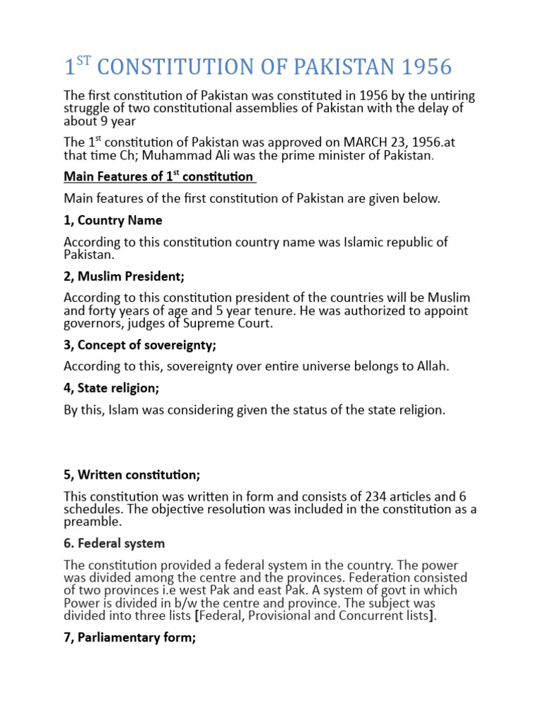 Pakistan's First Constitution of 1956 | PDF