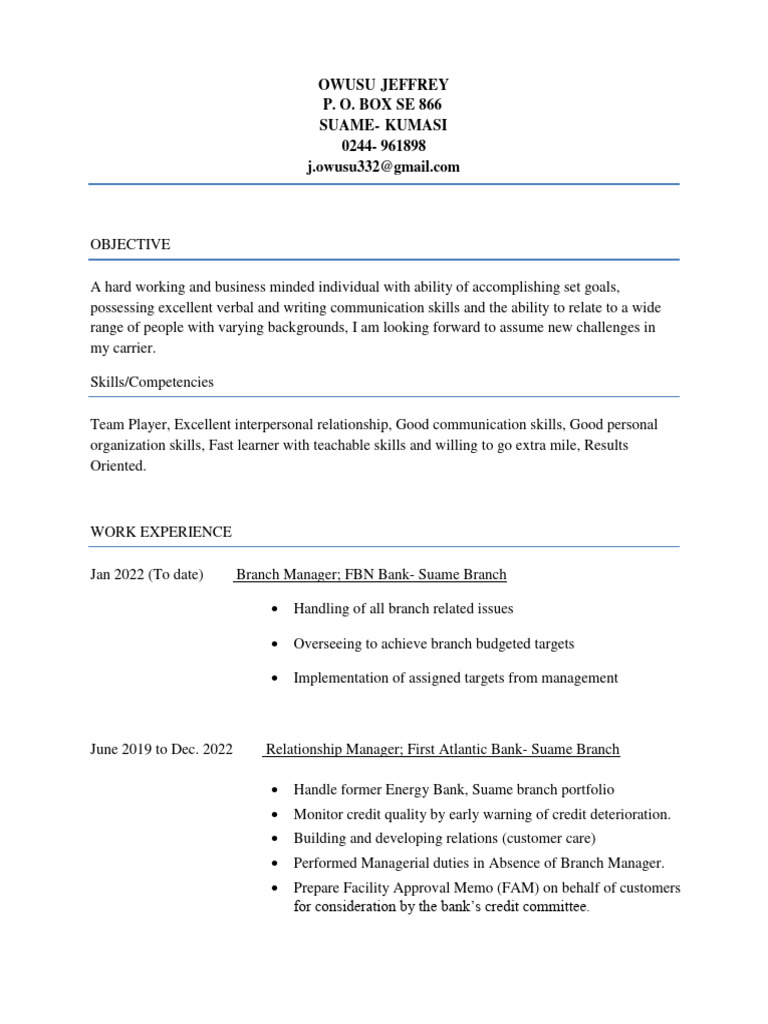 Jeffrey CV 111 | PDF | Business | Finance & Money Management