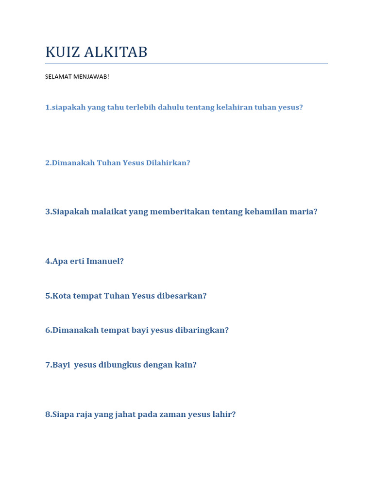 Kuiz Alkitab untuk Sekolah Minggu | PDF