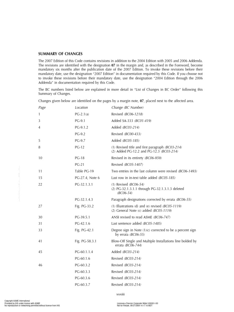Asme Section I Summary of Changes | PDF