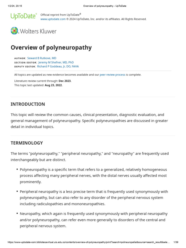 Overview of Polyneuropathy - UpToDate | PDF | Peripheral Neuropathy ...
