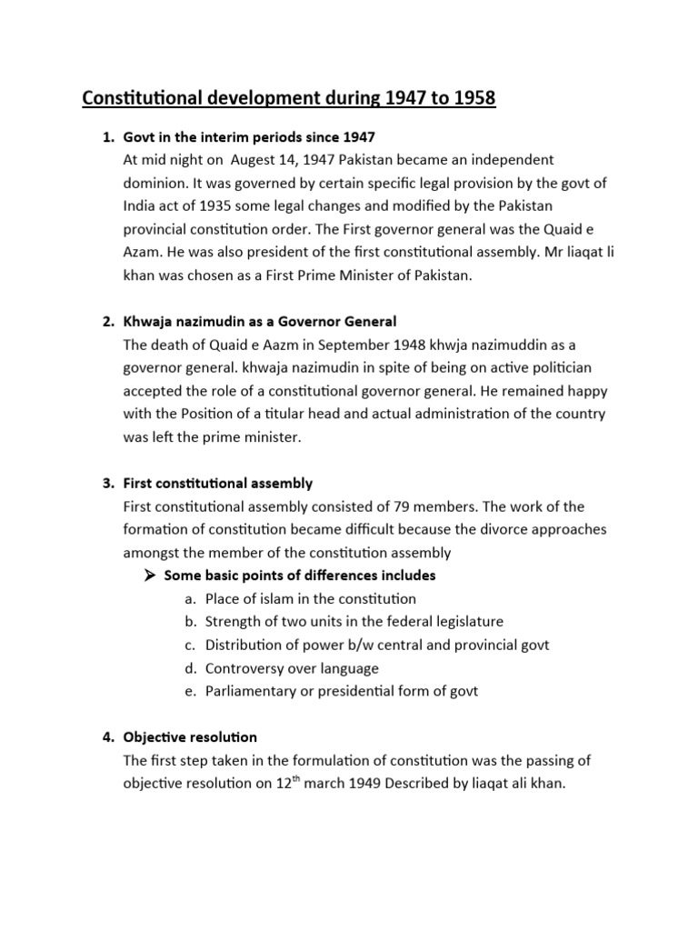Constitutional Development During 1947 To 1958 | PDF | Government Of ...