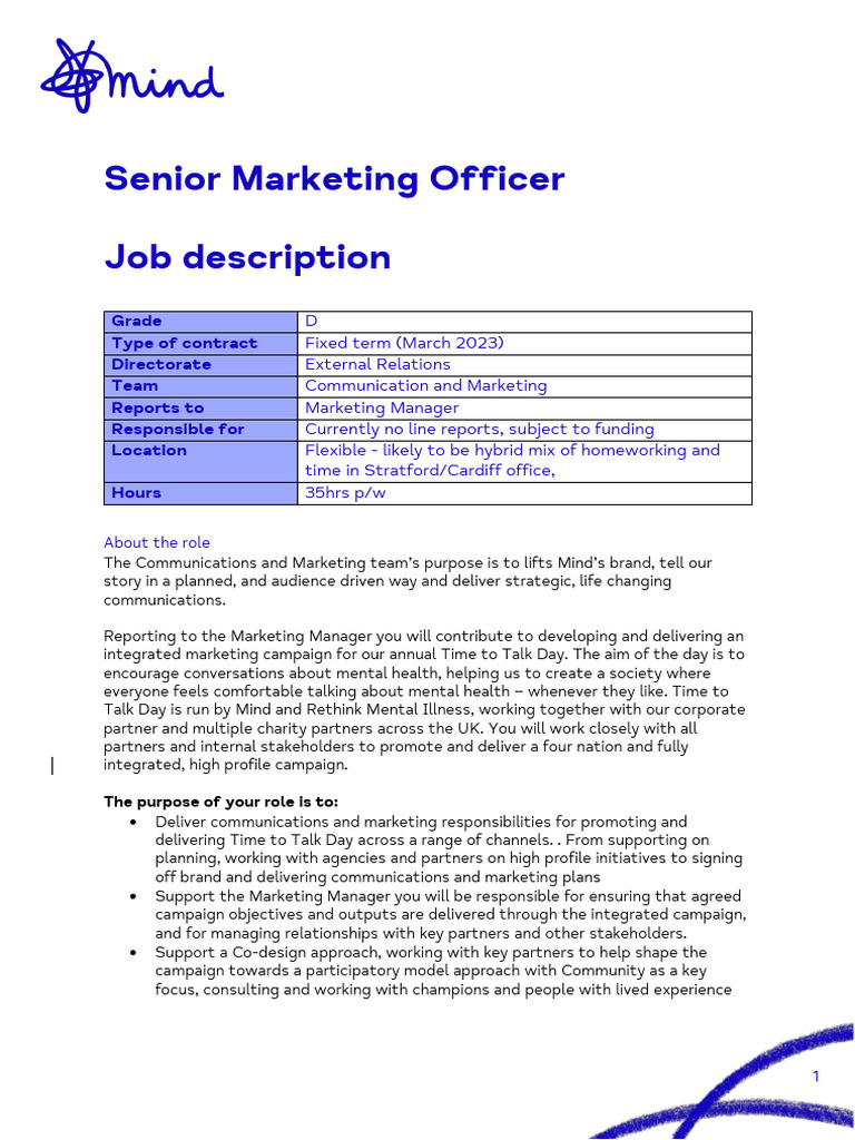 Senior Marketing Officer Role | PDF | Marketing | Communication