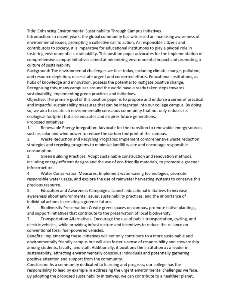Enhancing Environmental Sustainability Through Campus Initiatives | PDF ... Enhancing Environmental Sustainability Through Campus Initiatives | PDF ...