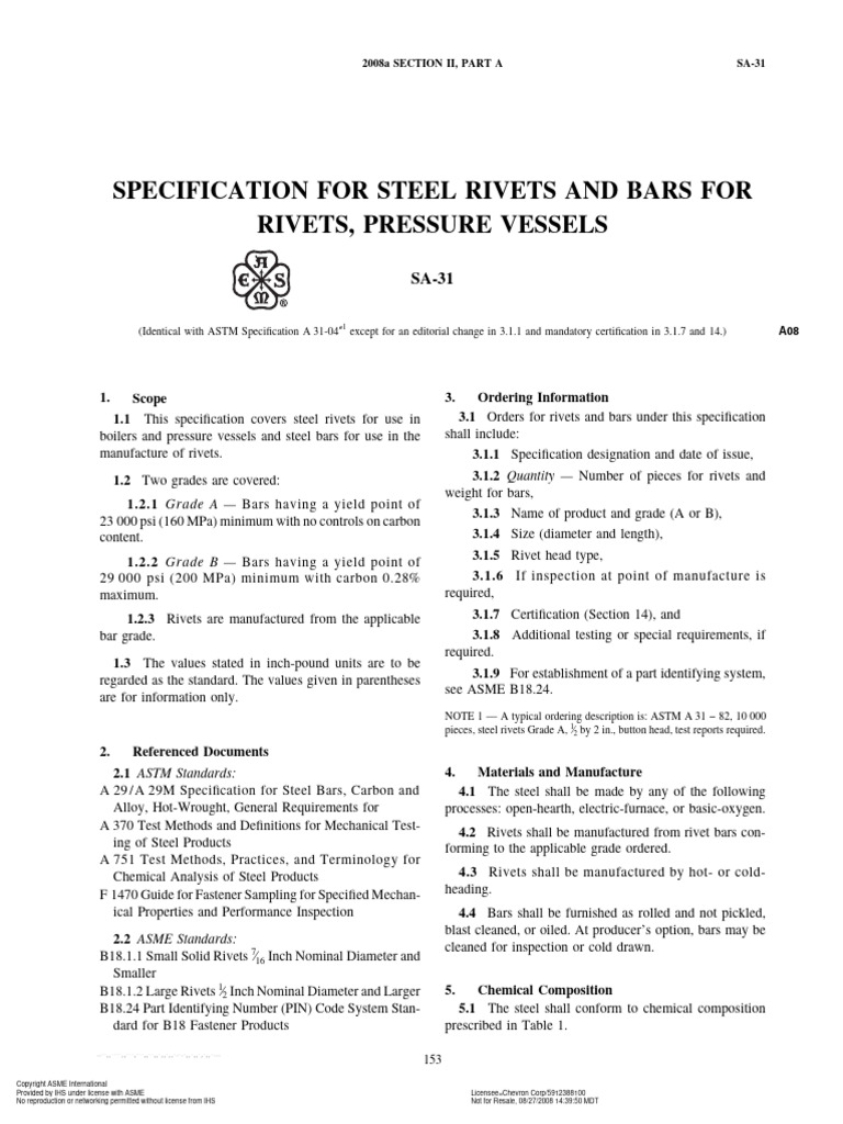 Asme Section Ii A Sa-31 | PDF | Rivet | Steel