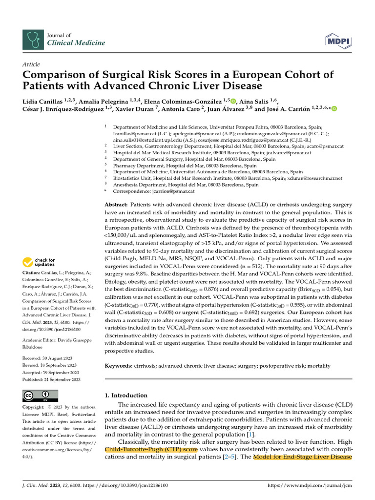 Comparison of Surgical Risk Scores of Patients With Advanced Chronic ...
