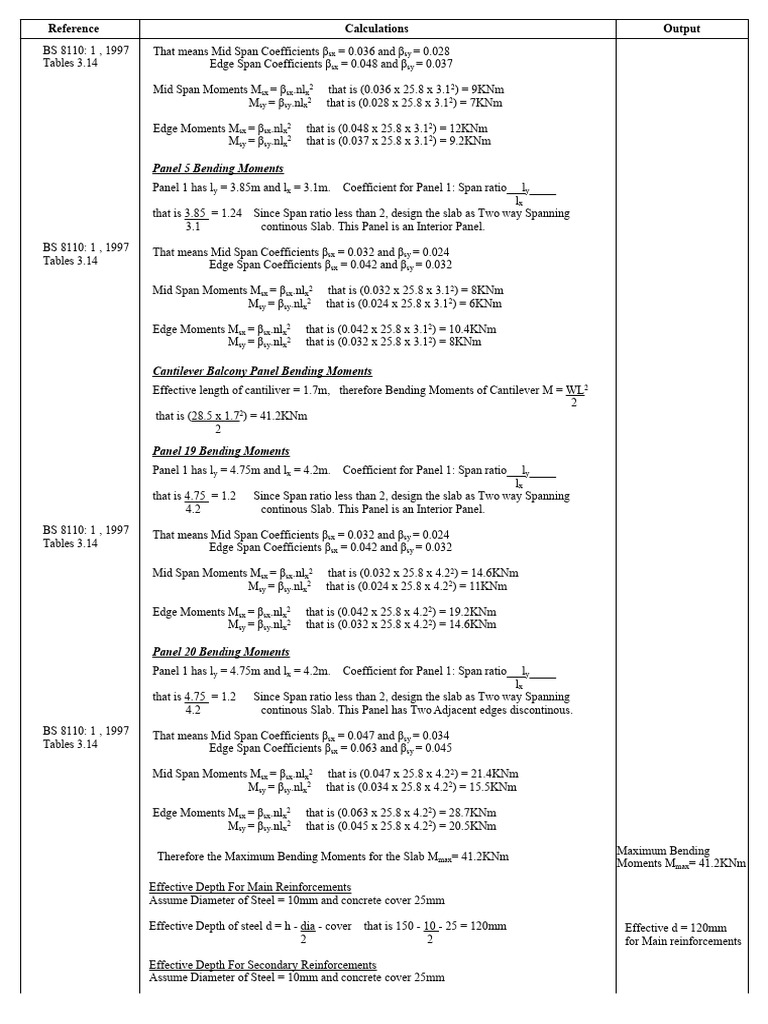 Effective Depth and Bending Moments in Slabs | PDF