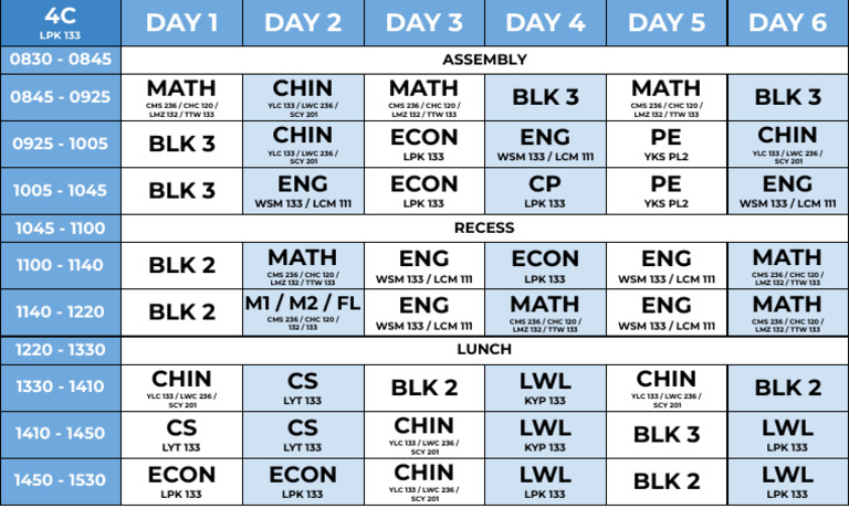 Timetable - 4C | PDF