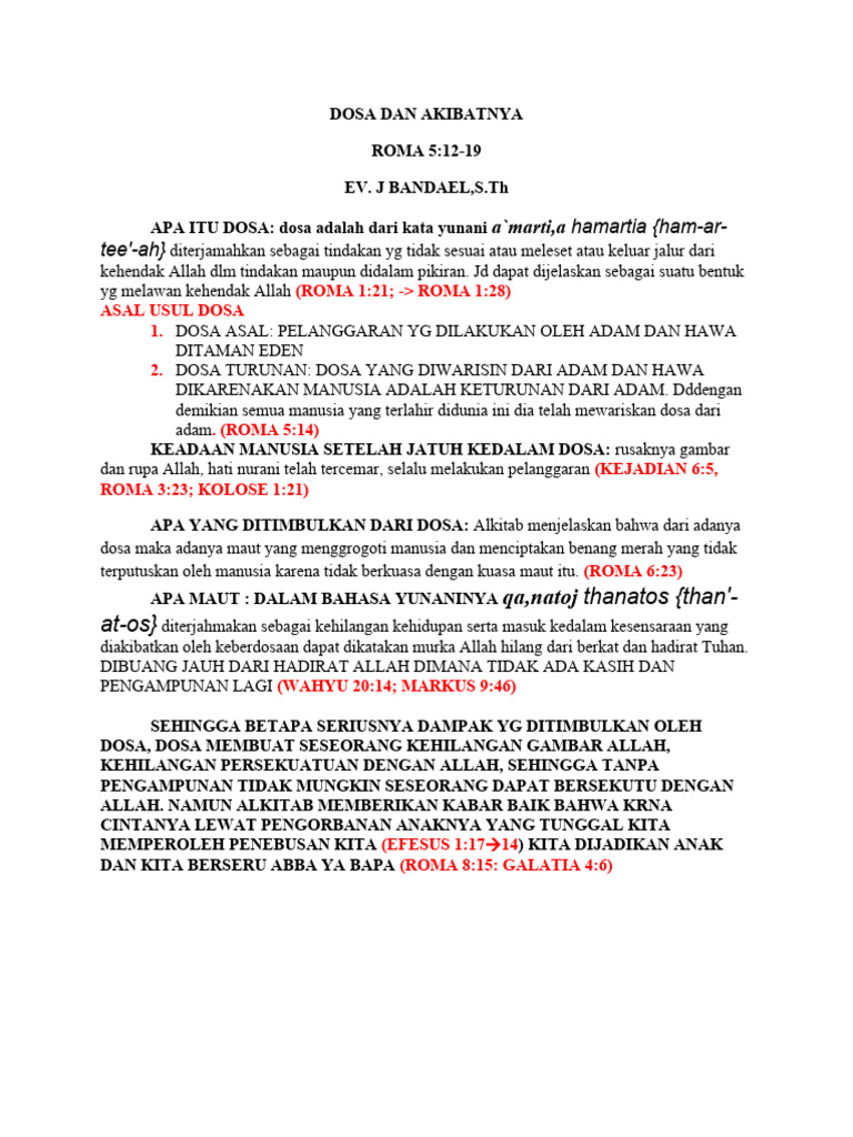 Dosa Dan Akibatnya Surat Roma 5 | PDF