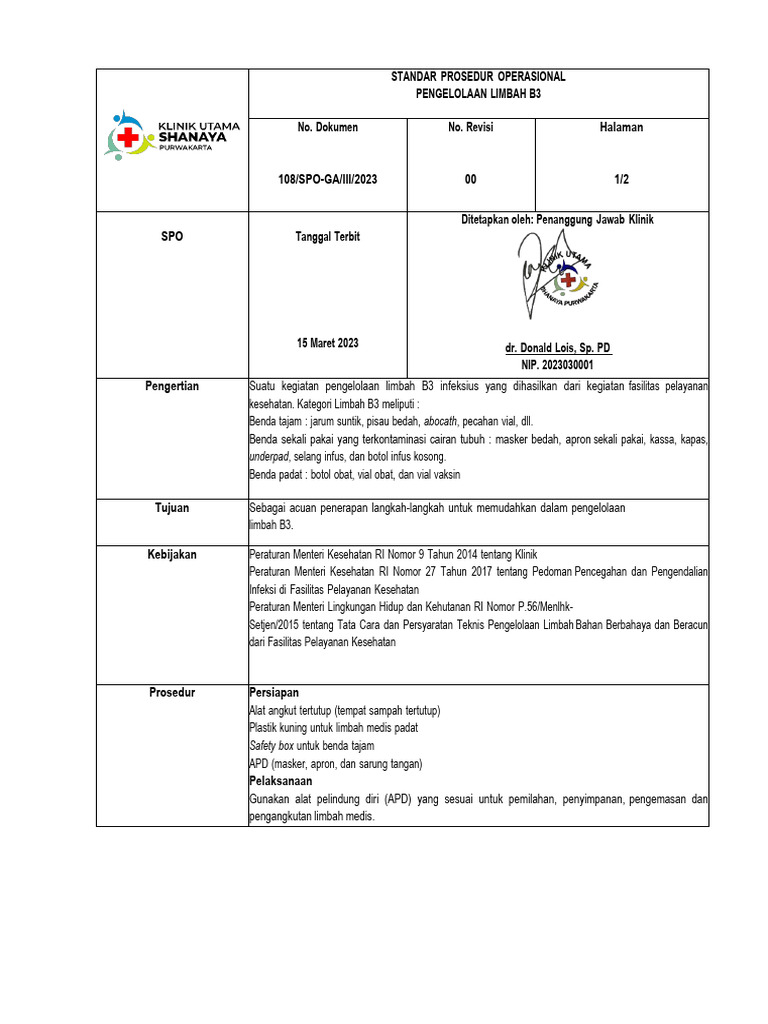 Spo Pengelolaan Limbah B3 | PDF | Pengembangan Diri | Sains & Matematika