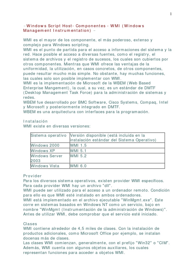 Windows Script Host Componentes Wmi Windows Management