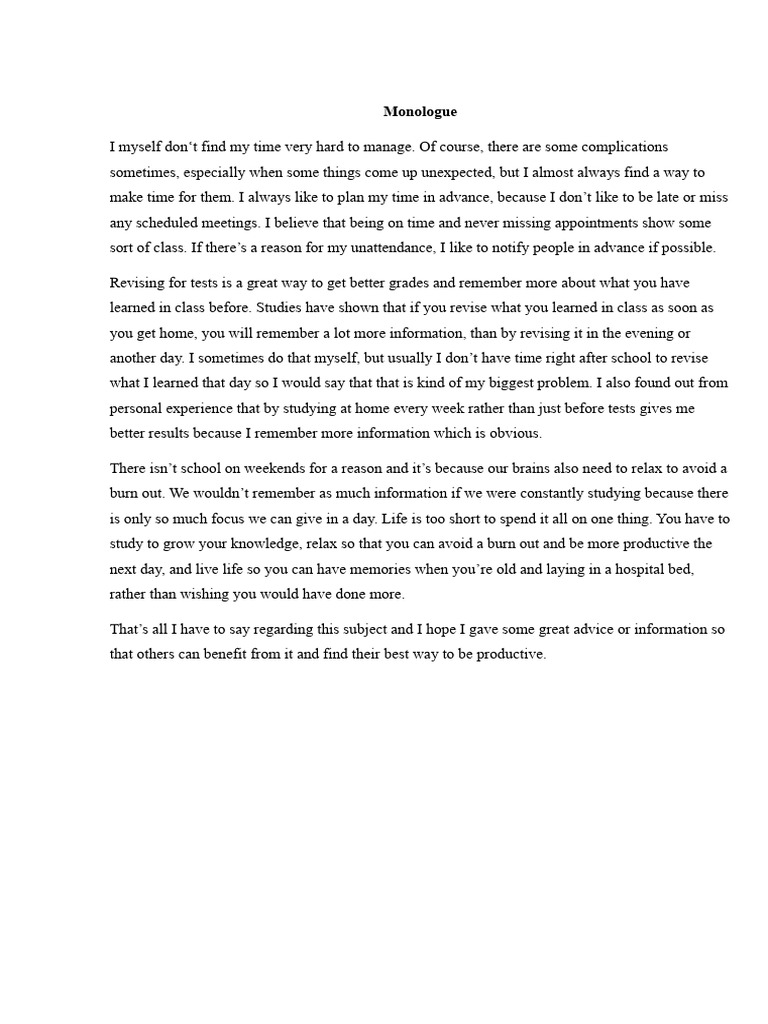 Monologue (Time, Studying and Revising) | PDF