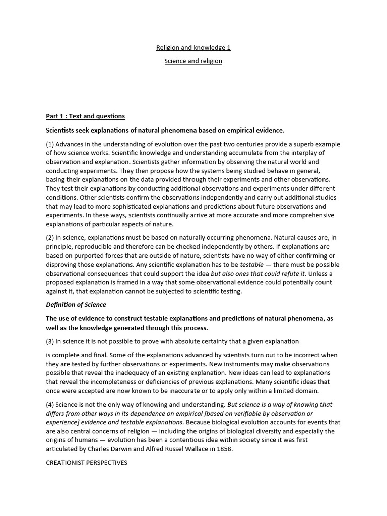 TOK 7religion and Science 1 | PDF | Creationism | Science
