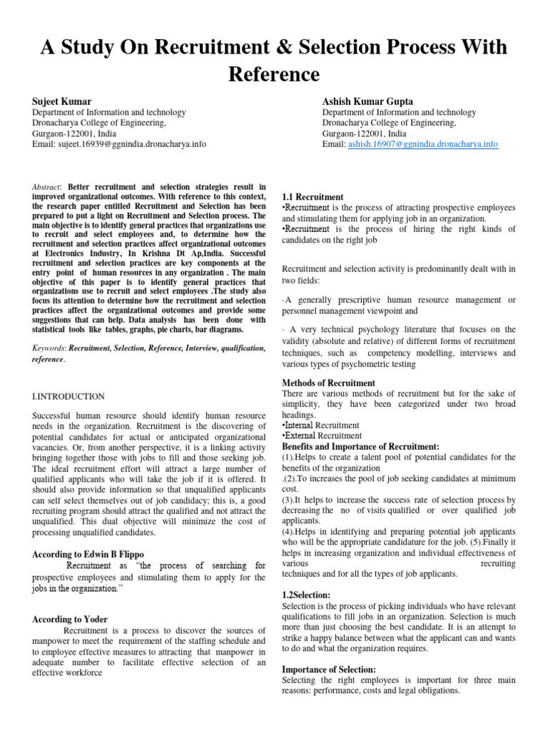 Reserachpaperon AStudy On Recruitment | PDF | Recruitment | Human Resources