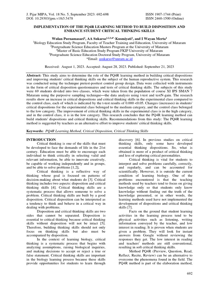 Implementation of The PQ4R Learning Method To Buil | PDF