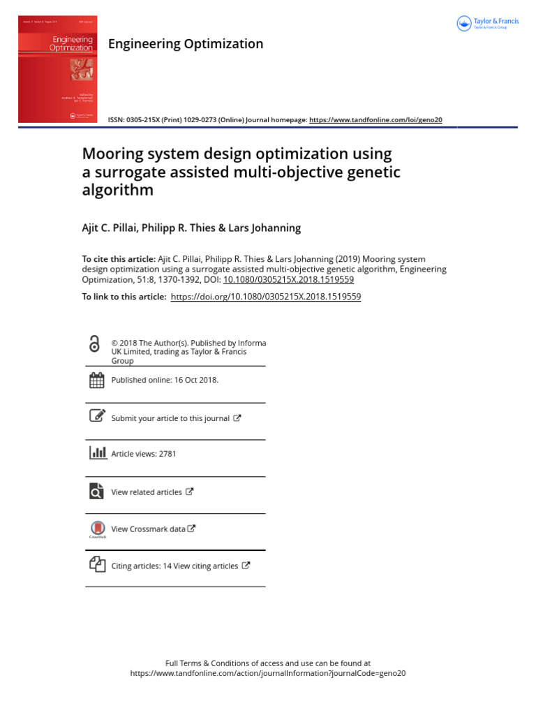 2018 Mooring System Design Optimization Using A Surrogate Assisted Multi Objective Genetic