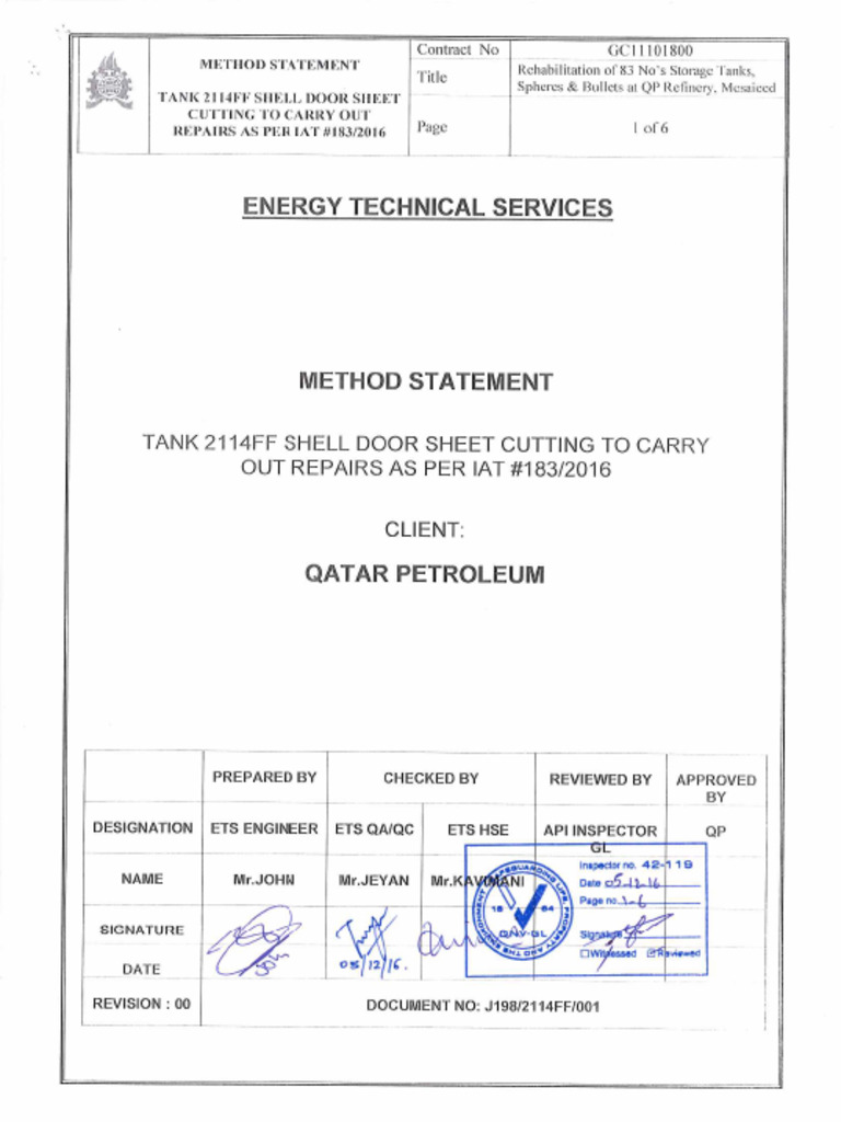 Shell Door Method Statement | PDF
